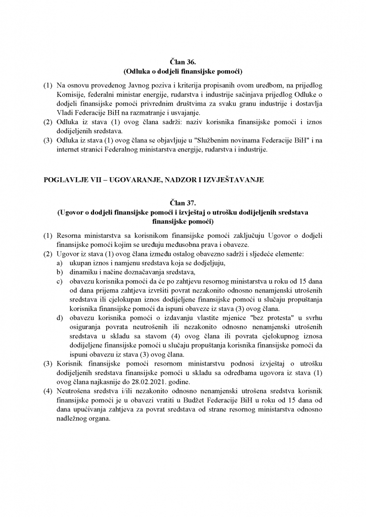 UREDBA O INTERVENTNIM MJERAMA ZA PODRŠKU UGROŽENIM SEKTORIMA PRIVREDE ...